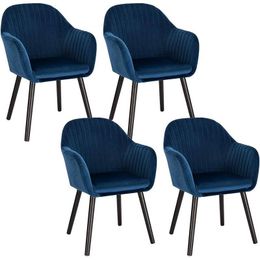 4er-Set Esszimmerstühle Küchenstuhl Wohnzimmerstuhl mit schwarzer Beine Samt Massivholz blau - blau - WOLTU