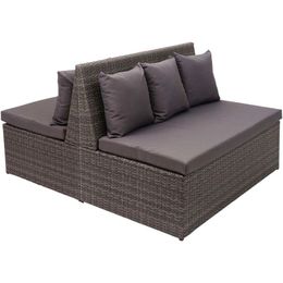 2er-Set Poly-Rattan 2er Sofa HHG-868, Lounge-Gartenbank Sitzbank Sessel, Gastronomie 120cm grau, Kissen dunkelgrau - grey