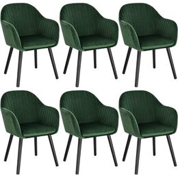 6X Esszimmerstühle Küchenstuhl Wohnzimmerstuhl Design Stuhl Polsterstuhl mit Armlehne Samt Massivholz Schwarze Beine Dunkelgrün - dunkelgrün - WOLTU