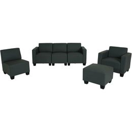 HHG - Modular Sofa-System Couch-Garnitur Moncalieri 3-1-1-1, Kunstleder dunkelgrau - grey