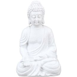 Relaxdays - Buddha Figur, Polyresin, wetterfest & frostsicher, Gartendeko, HxBxT: 30x19,5x12 cm, Indoor & Outdoor, weiß