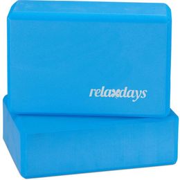 Relaxdays 2 x Yogablock im Set, Yoga-Klötze für Yoga-Übungen, Hartschaum, rutschfest, Yoga-Würfel hbt 8x23x15 cm, Blau