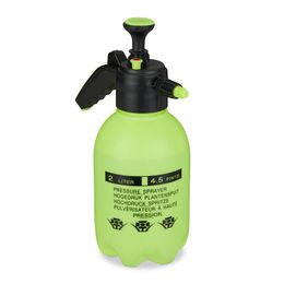 Drucksprüher 2 Liter, einstellbare Düse, Wasser & Unkrautvernichter, Pumpflasche Überdruckventil, grün/schwarz - Relaxdays