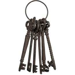 Relaxdays - Deko Schlüsselbund, antik, 6 Schlüssel, nostalgische Gartendeko Gusseisen, große Vintage-Schlüssel, braun