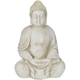 Xxl Buddha Figur, großer Gartenbuddha sitzend, 70 cm hoch, wetterfest & frostsicher, Garten Dekofigur, creme - Relaxdays