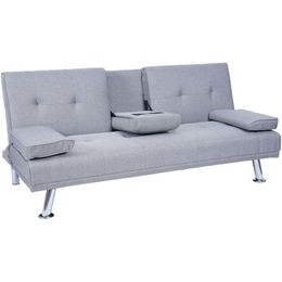 3er-Sofa HHG 179, Couch Schlafsofa Gästebett, Tassenhalter verstellbar 97x166cm Textil, hellgrau - grey