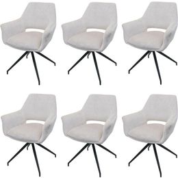 6er-Set Esszimmerstuhl HHG-745, Küchenstuhl Stuhl mit Armlehne, drehbar Auto-Position, Metall Stoff/Textil creme-weiß - beige