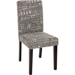 HHG 2er-Set Esszimmerstuhl Stuhl Küchenstuhl Littau Textil mit Schriftzug, grau, dunkle Beine - grey