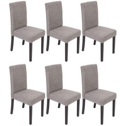HHG - 6er-Set Esszimmerstuhl Stuhl Küchenstuhl Littau Textil, grau, dunkle Beine - grey