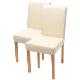 HHG - 2er-Set Esszimmerstuhl Stuhl Küchenstuhl Littau Kunstleder, creme, helle Beine - beige