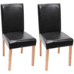 HHG 2er-Set Esszimmerstuhl Stuhl Küchenstuhl Littau Leder, schwarz, helle Beine - black