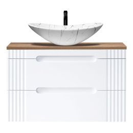 Lomadox Waschtischunterschrank 100cm mit Aufsatzwaschbecken FAIRFIELD-56 weiß mit Eiche Nb., b/h/t ca. 100,4/79/46 cm - weiß