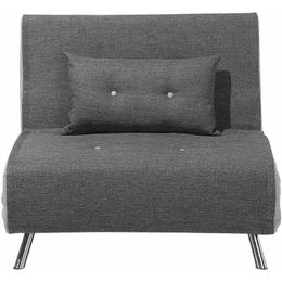 Beliani Sofa Dunkelgrau Stoffbezug mit Schlaffunktion 1 Dekokissen Silberne Edelstahlbeine Schlafsofa Gästebett Modern Wohnzimmer Ausstattung Möbel - Silber