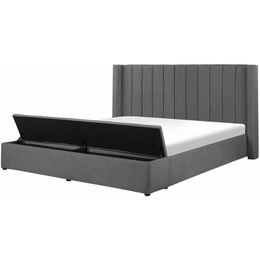 Beliani Polsterbett Grau 160 x 200 cm aus Samtstoff mit Stauraum Elegantes Doppelbett Modernes Design