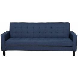 Beliani 3-Sitzer Sofa Dunkelblau Stoffbezug Gesteppt mit Schlaffunktion Dunkle Holzbeine Schmale Armlehnen Retro-Design Wohnzimmer Schlafsofa Sofabett