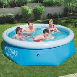 LONGZIMING Bestway Fast Set Aufblasbarer Swimmingpool Rund 244x66 cm 57265