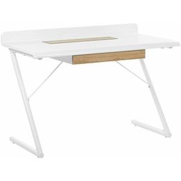 Beliani - Schreibtisch Weiß / Heller Holzfarbton 120 x 60 cm 1 Schublade Bürotisch Computertisch Modernes Design - Heller Holzfarbton