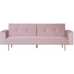 Beliani Sofa Rosa Samtstoff 3-Sitzer Schlaffunktion Modern Wohnzimmer - Gold