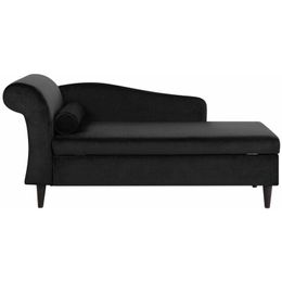 Beliani Chaiselongue Linksseitig Schwarz Samtstoff Holzfüße Glamourös Retro Mit Zierkissen