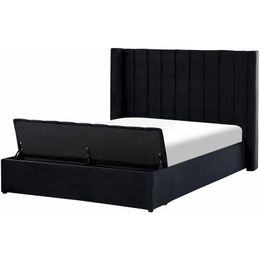 Beliani Polsterbett Schwarz 140 x 200 cm aus Samtstoff mit Stauraum Elegantes Doppelbett Modernes Design - Schwarz