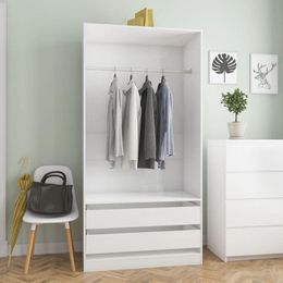 LONGZIMING Kleiderschrank Hochglanz-Weiß 100×50×200 cm Spanplatte