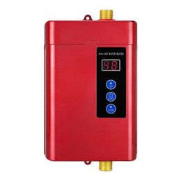 LONGZIMING Mini Elektrischer Durchlauferhitzer Durchlauferhitzer Dusche Warmwassersystem Ohne Durchlauferhitzer für Küche Badezimmer, 220V 5.5KW(Rot)