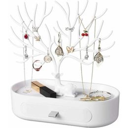 Schmuckständer, Schmuckständer aus Kunststoff mit Schubladen, Schmuckhalter für Ohrringe, Halsketten, Armbänder, Uhren und Ringe (weiß) LONGZIMING