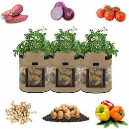 LONGZIMING Kartoffel-Pflanzbeutel, Grow Potato Grow Bag, mit Griffen, zum Pflanzen von Kartoffel-/Karotten-/Tomaten-Pflanzbeuteln, 3 Stück.
