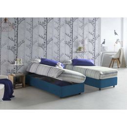 Einzelbett Melissa, Containerbett mit Stoffbespannung, 100% Made in Italy, Seitliche Öffnung, passend für Matratze 80x190 cm, Blau - TALAMO ITALIA