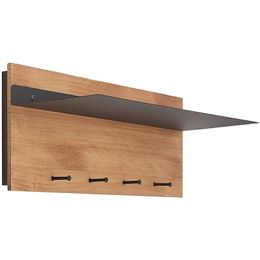 Loana LED-Holz-Garderobe, 4 Haken, Ablage - kiefer, Schwarz - LINDBY