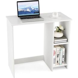 Kleiner Schreibtisch, Computertisch mit 2 Fächern, PC-Tisch, Bürotisch für kleine Räume, weiß, 80 x 40 x 74 cm - Costway