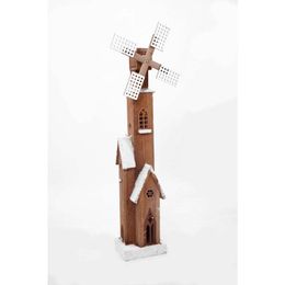 Spetebo - Holz Windmühle mit drehendem Windrad - 80 cm - Weihnachts Deko mit led Beleuchtung - Weihnachts Winter Deko Holz Aufsteller