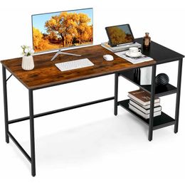 140 cm Langer Schreibtisch, Computertisch mit Ablageflächen, Bürotisch mit Spleißplatte, großer PC-Tisch Arbeitstisch für Büro, Zuhause - Costway