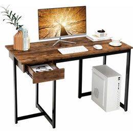 Costway Schreibtisch mit Schublade, 120 x 55 x 75 cm, Computertisch klein, Officetisch Bürotisch Holz PC-Tisch, Arbeitstisch Metallgestell, für Home Office,