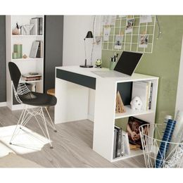 Dmora Schreibtisch Boise, Wendeschreibtisch mit Schublade, Arbeits- oder Bürotisch für PC, cm 101x50h73, Weiß und Anthrazit