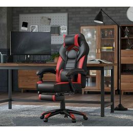 Songmics - Gamingstuhl, Bürostuhl mit Fußstütze, Schreibtischstuhl, ergonomisches Design, verstellbare Kopfstütze, Lendenstütze, bis zu 150 kg
