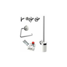 Emco - round WC-Set mit Papierhalter, Bürstengarnitur und Klebe-Set, 4398, Farbe: Chrom - 439800100
