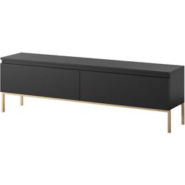 Selsey - Bemmi - TV-Element Schwarz mit goldenen Metallbeinen, 150 cm