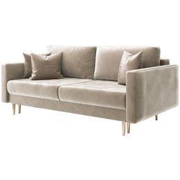 Selsey - Valico - Schlafcouch mit Goldene Füße, fur 3 Personen, 230 cm (Beige Velvet)