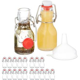 Kleine Flaschen, 20er Set, 50 ml, Glasflaschen zum Befüllen, für Liköre & Öle, Bügelverschluss, transparent - Relaxdays