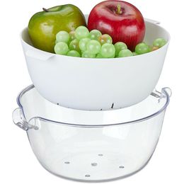 Sieb mit Schüssel, Kunststoff, Obst & Gemüse waschen, Nudeln abgießen, Rührschüssel, Griffe, transparent/weiß - Relaxdays