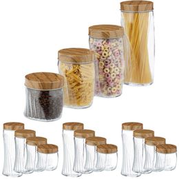 Relaxdays 16 x Vorratsglas, 600, 1000, 1500, 2000 ml, Schraubglas für Müsli, Pasta, Reis, mit Schraubdeckel Metall, transparent