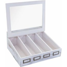 Neuwertig] Besteckkiste HHG 211, Holzbox mit Deckel Besteckkasten, Paulownia 17x37x33cm weiß, shabby - white