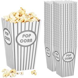 Popcorntüten, 48er Set, gestreift, Retro-Optik, Kino, Filmabend Zubehör, Pappe, Popcornbehälter, silber/weiß - Relaxdays