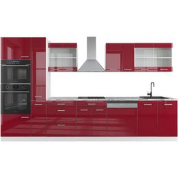 Küchenzeile R-Line 350cm Weiß/Bordeaux-Rot Hochglanz Modern VICCO