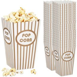 Popcorntüten, 48er Set, gestreift, Retro-Optik, Kino, Filmabend Zubehör, Pappe, Popcornbehälter, gold/weiß - Relaxdays