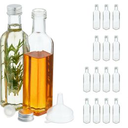 Flaschen zum Befüllen, 16er Set, leere Glasflaschen, für Likör, Öl, Saft, Schnapsflaschen, 250 ml, transparent - Relaxdays