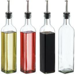 Relaxdays - Essig- und Ölspender Set, 4 Glasflaschen, 500 ml, Ausgießer, Olivenöl & Vinaigrette, Ölflasche, transparent