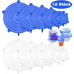 Silikon-Stretchdeckel, Silikon-Stretchdeckel, 12 verschiedene Größen Silikon-Stretchdeckel, (Blau/Weiß) - Minkurow