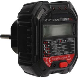 HT107D Multifunktionaler Steckdosentester, Digitalanzeige, elektrischer Erdungsdrahtdetektor, EU-Stecker, 90–250 V/45–65 Hz